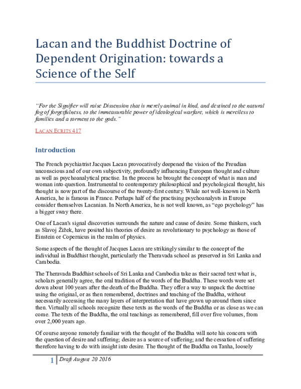 (PDF) Lacan and the Buddhist Doctrine of Dependent Origination: towards ...