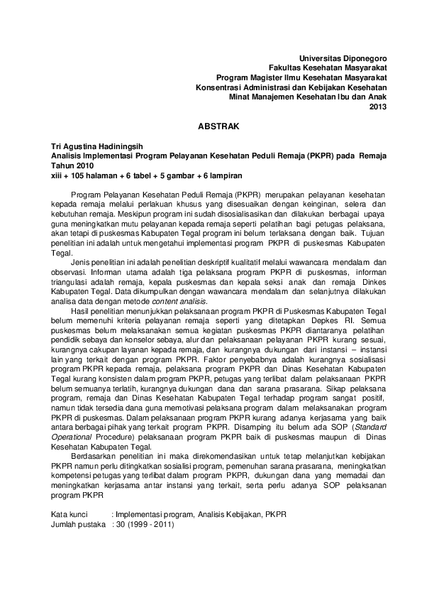 (PDF) Analisis Implementasi Program Pelayanan Kesehatan Peduli Remaja ...