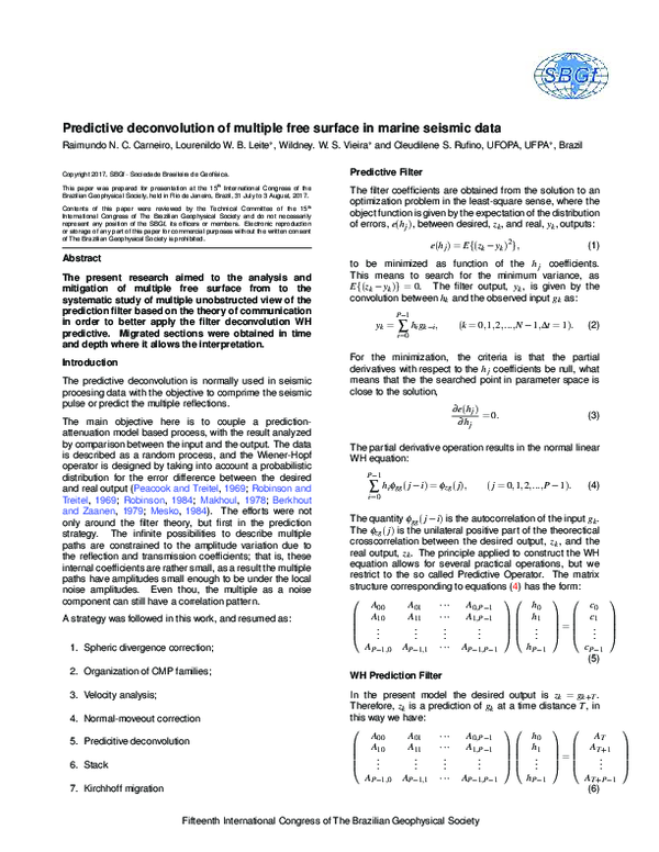 Pdf Predictive Deconvolution Of Multiple Free Surface In Marine