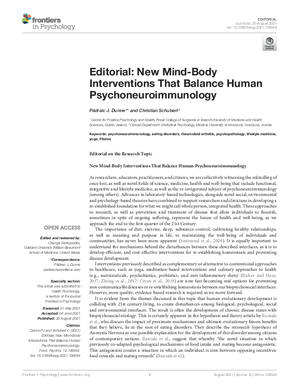 (PDF) Editorial: New Mind-Body Interventions That Balance Human ...