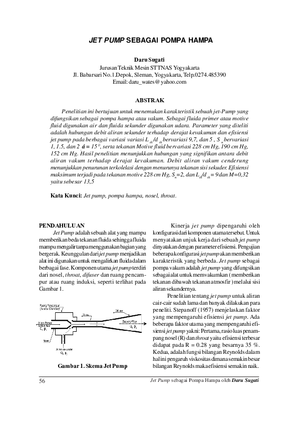 (PDF) Jet Pump Sebagai Pompa Hampa