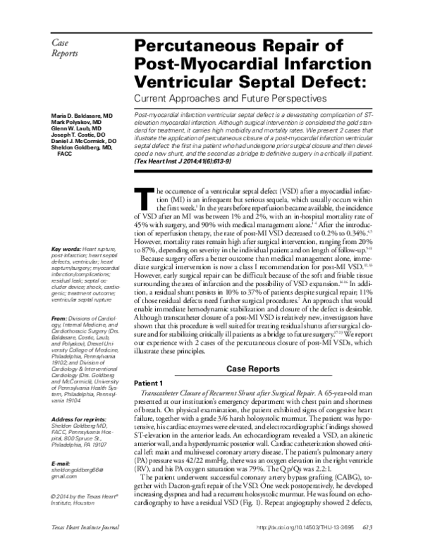 (PDF) Percutaneous Repair of Post-Myocardial Infarction Ventricular ...