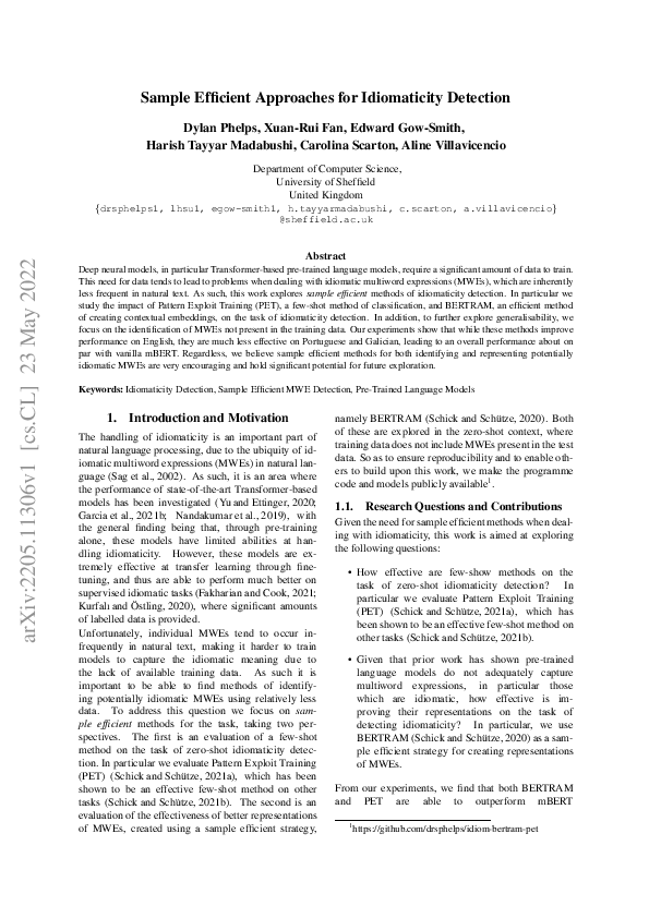 (PDF) Sample Efficient Approaches for Idiomaticity Detection