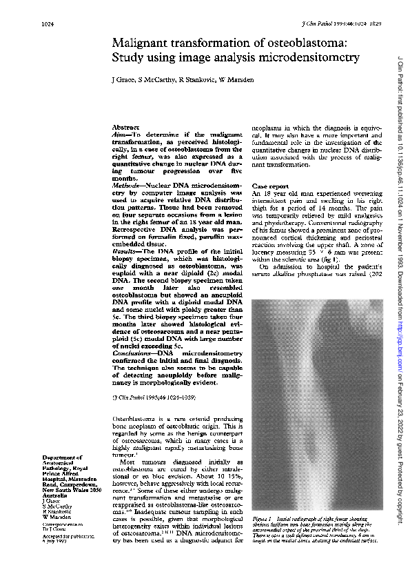 (PDF) Malignant transformation of osteoblastoma: study using image ...