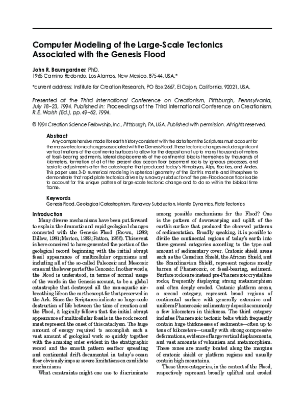 (PDF) Computer Modeling of the Large-Scale Tectonics Associated with the Genesis Flood