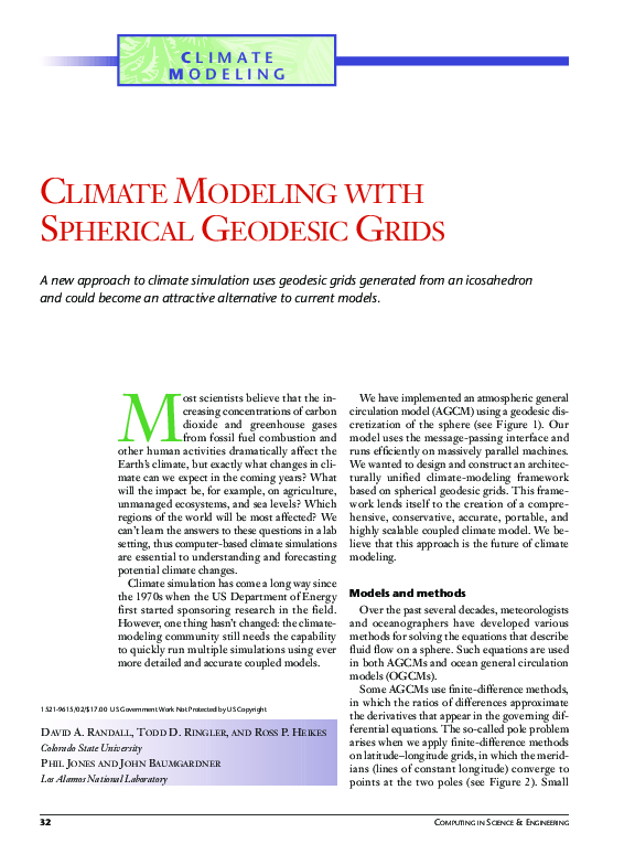 (PDF) Climate modeling with spherical geodesic grids
