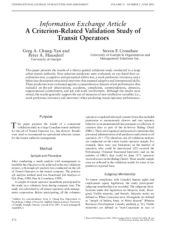 (PDF) Information Exchange Article A Criterion-Related Validation Study ...