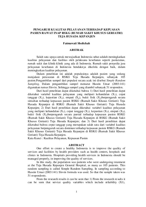 (PDF) Pengaruh Kualitas Pelayanan Terhadap Kepuasan Pasien Rawat Inap ...