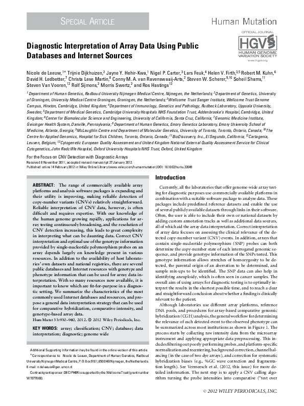 (PDF) Diagnostic interpretation of array data using public databases and internet sources | Ros ...