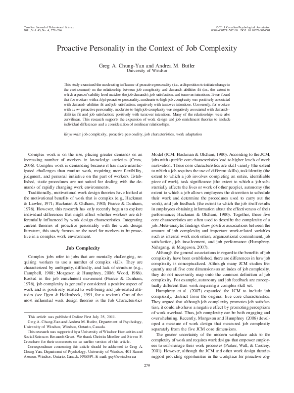 (PDF) Proactive personality in the context of job complexity