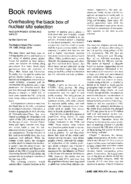 (PDF) Nuclear Power: Siting and Safety