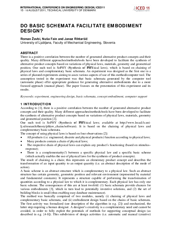 (PDF) Do basic schemata facilitate embodiment design