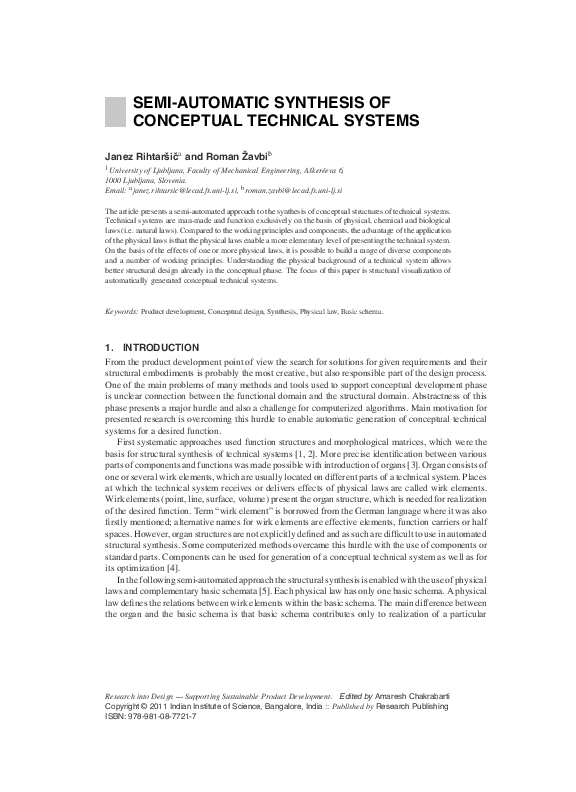 (PDF) Semi-Automatic Synthesis of Conceptual Technical Systems