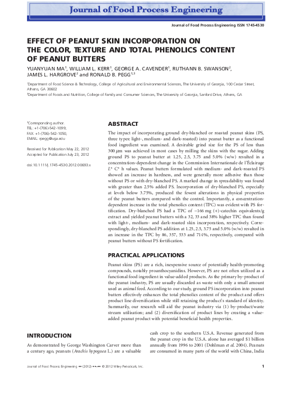 (PDF) Effect of Peanut Skin Incorporation on the Color, Texture and ...