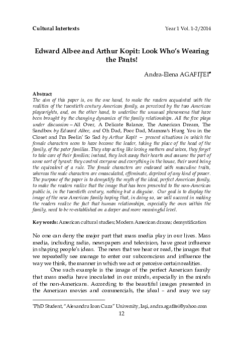 (PDF) Edward Albee and Arthur Kopit: Look Who’s Wearing the Pants!
