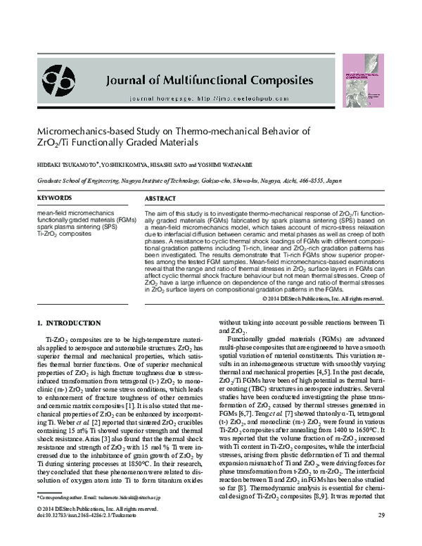 (PDF) Micromechanics-based Study on Thermo-mechanical Behavior of ZrO 2 /Ti Functionally Graded ...
