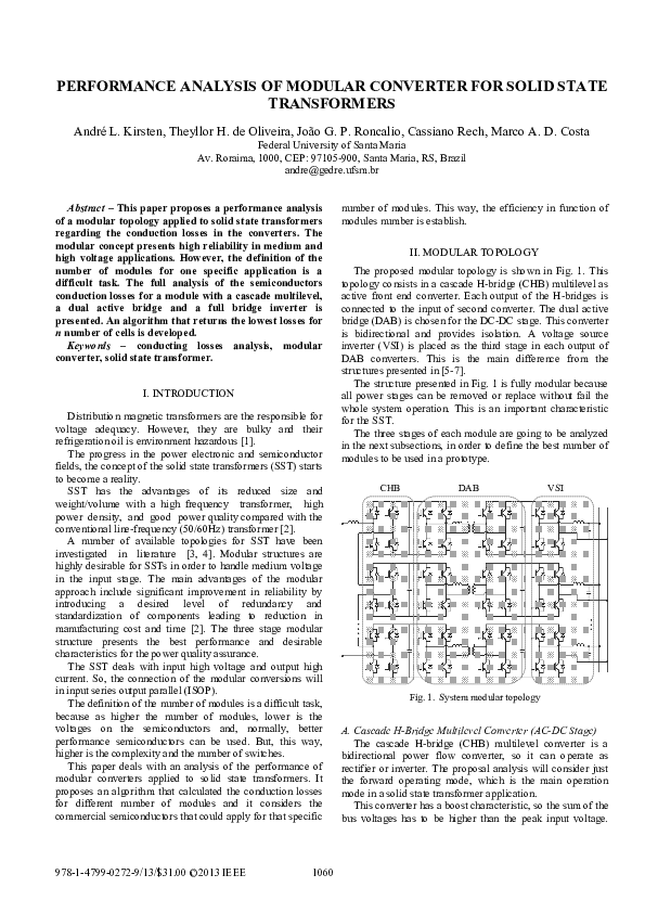 (PDF) PERFORMANCE ANALYSIS OF MODULAR CONVERTER FOR SOLID STATE TRANSFORMERS