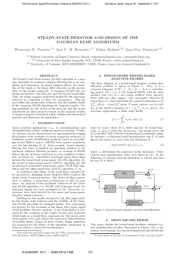 Pdf Steady State Behavior And Design Of The Gaussian Klms Algorithm