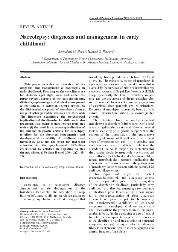 (PDF) REVIEW ARTICLE - Narcolepsy: diagnosis and management in early ...