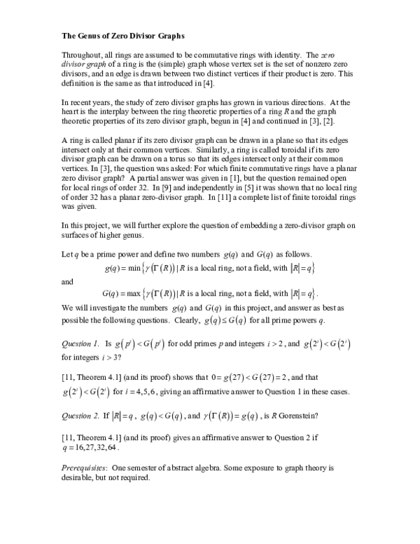 (PDF) Genus of Zero-divisor Graphs (PDF) Genus of Zero-divisor Graphs