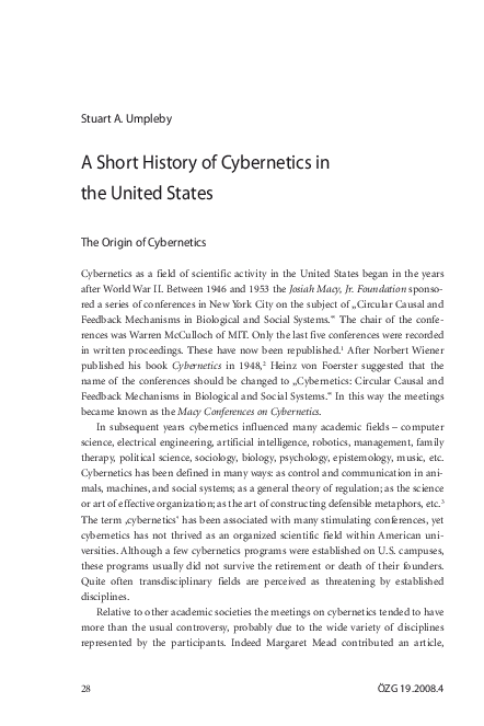 (PDF) A Short History of Cybernetics in the United States: The Origin ...