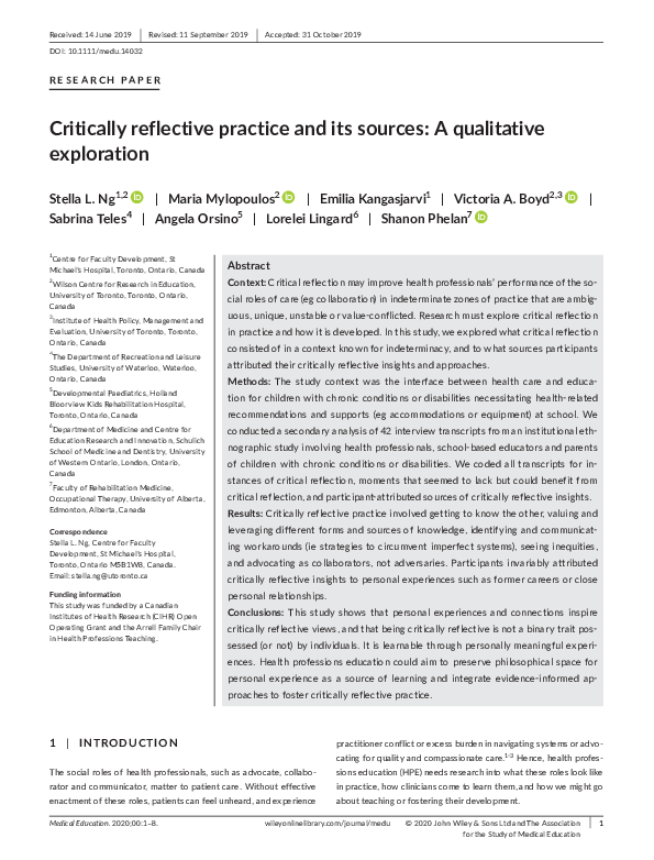 (PDF) Critically reflective practice and its sources: A qualitative exploration