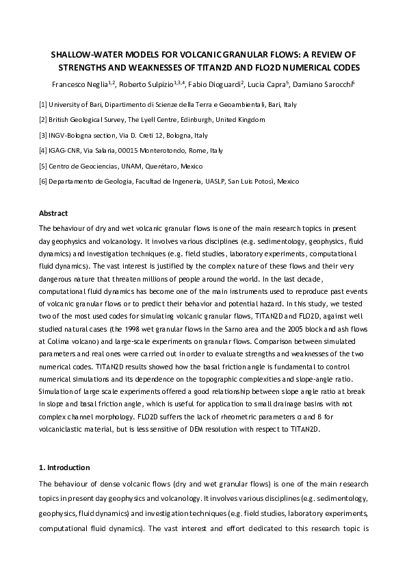(PDF) Shallow-water models for volcanic granular flows: A review of ...