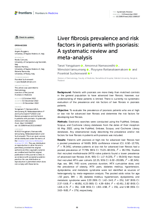 (PDF) Liver fibrosis prevalence and risk factors in patients with psoriasis: A systematic review ...