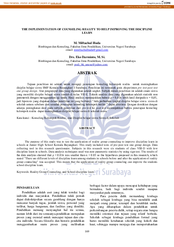 (PDF) The Implementation of Counseling Reality to Help Improving the ...