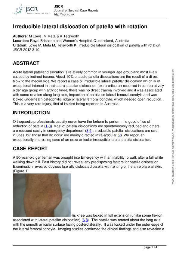 (PDF) Irreducible lateral dislocation of patella with rotation