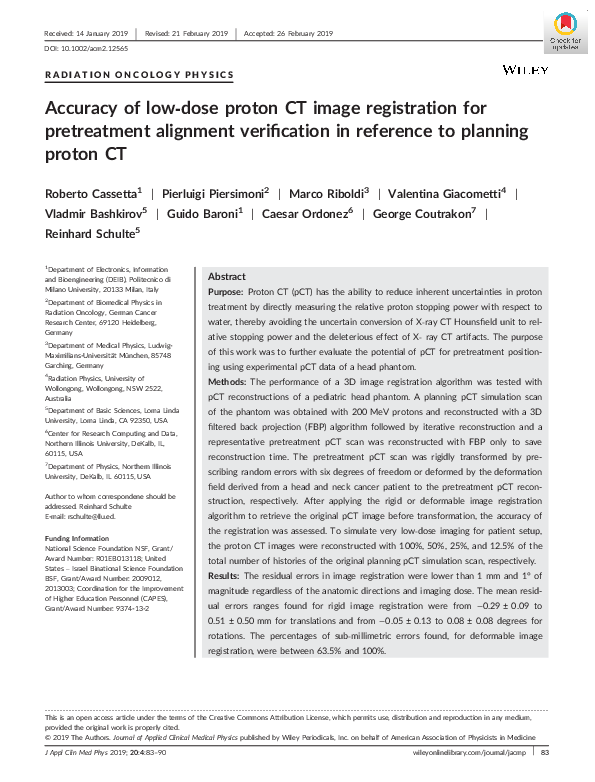 (PDF) Accuracy of low‐dose proton CT image registration for pretreatment alignment verification ...