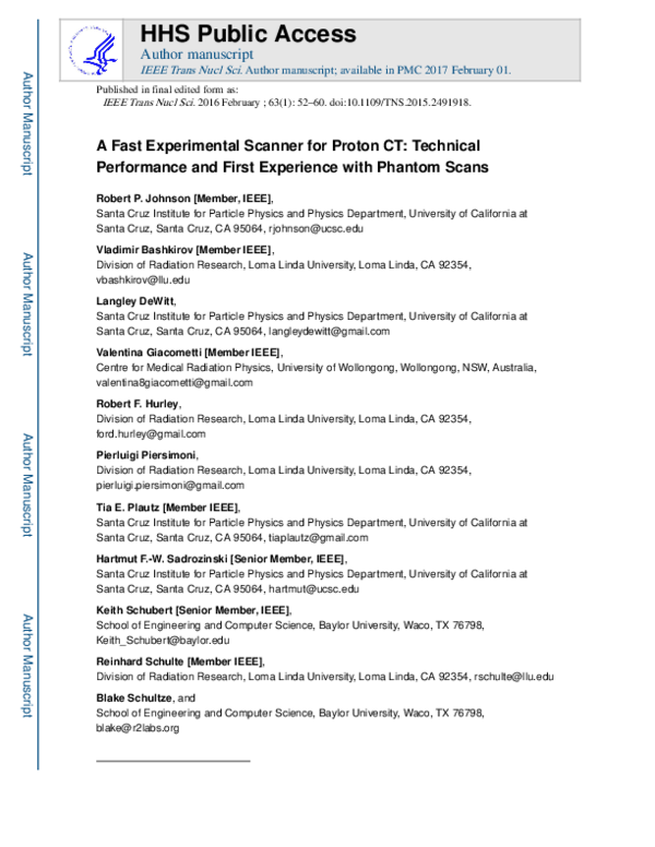 (PDF) A Fast Experimental Scanner for Proton CT: Technical Performance ...