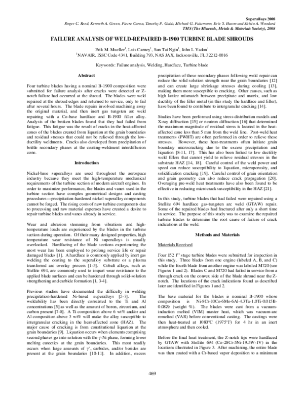 (PDF) Failure Analysis of Weld-Repaired B-1900 Turbine Blade Shrouds