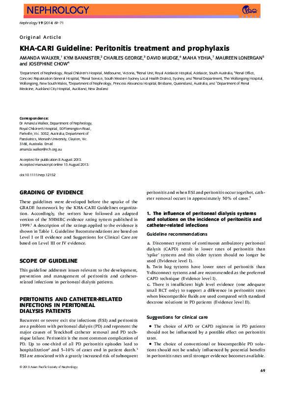 (PDF) KHA-CARI Guideline: Peritonitis treatment and prophylaxis