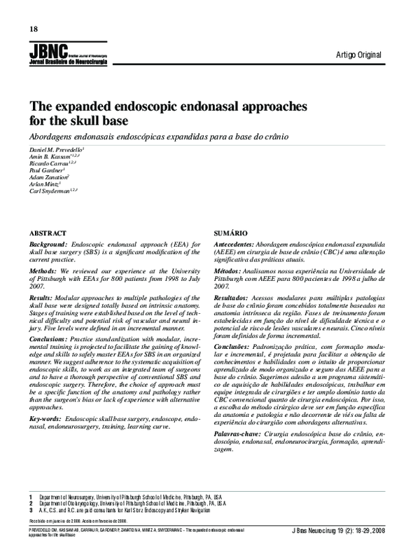 (PDF) The expanded endoscopic endonasal approaches for the skull base | Ricardo Carrau ...