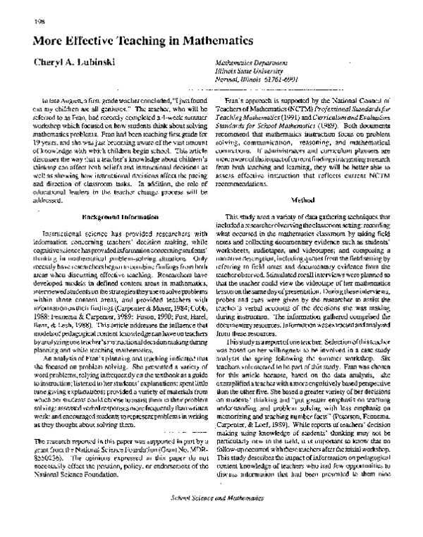 More Effective Teaching in Mathematics