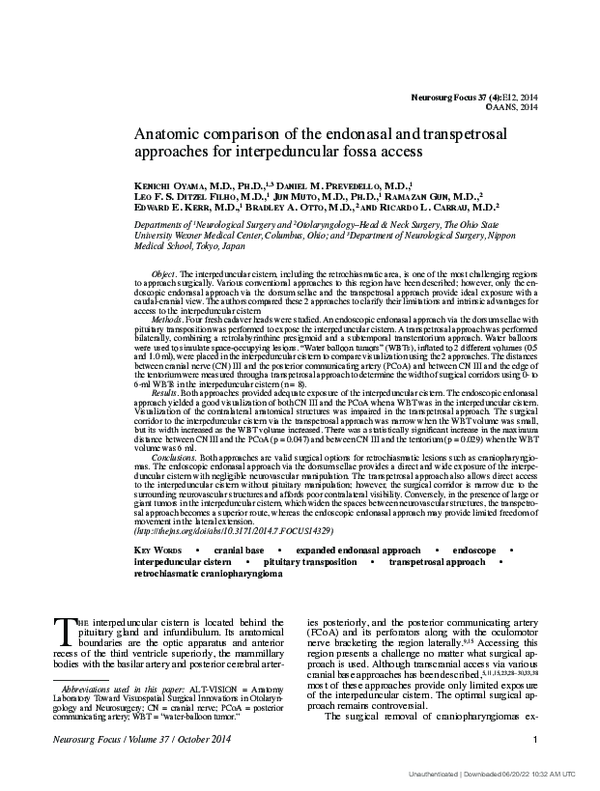 (PDF) Anatomic comparison of the endonasal and transpetrosal approaches ...