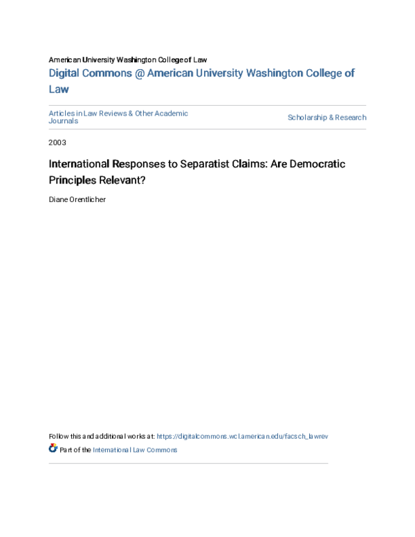 (PDF) 1. International Responses to Separatist Claims: Are Democratic ...