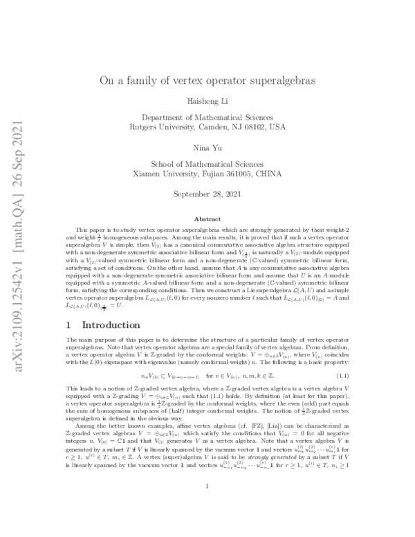 (PDF) On a family of vertex operator superalgebras
