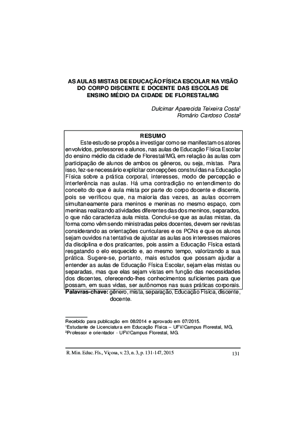 (PDF) As Aulas Mistas De Educação Física Escolar Na Visão Do Corpo ...