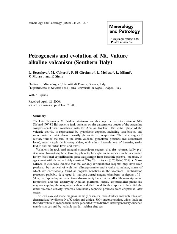 (PDF) Petrogenesis and evolution of Mt. Vulture alkaline volcanism ...