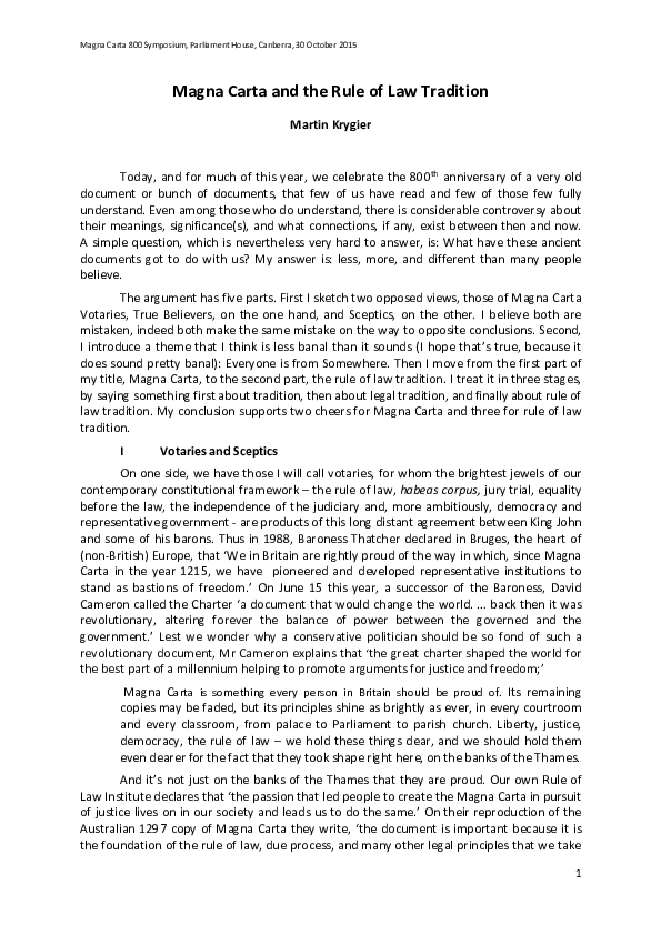 (PDF) Reassessing Magna Carta's Legacy on Rule of Law