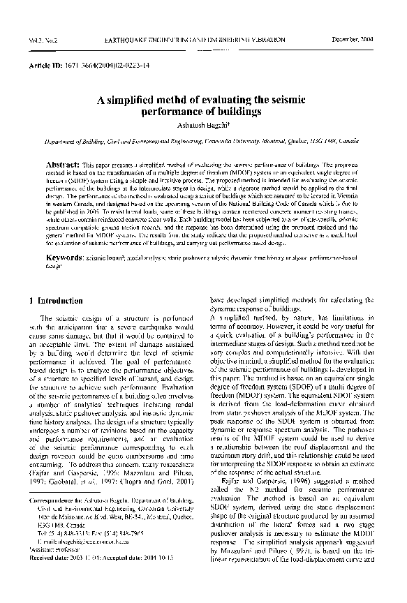 (PDF) A simplified methd of evaluating the seismic performance of buildings