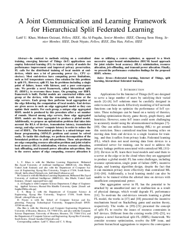 (PDF) A Joint Communication and Learning Framework for Hierarchical Split Federated Learning