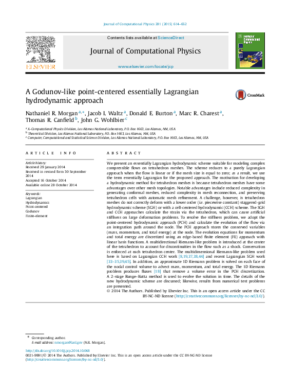 (PDF) A Godunov-like point-centered essentially Lagrangian hydrodynamic approach | Donald Burton ...