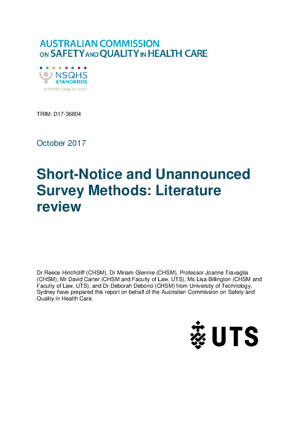 (PDF) Short-notice and unannounced survey methods: Literature review