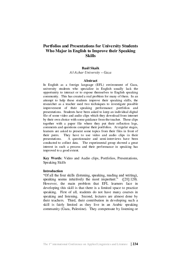 (PDF) Portfolios and Presentations for University Students Who Major in ...