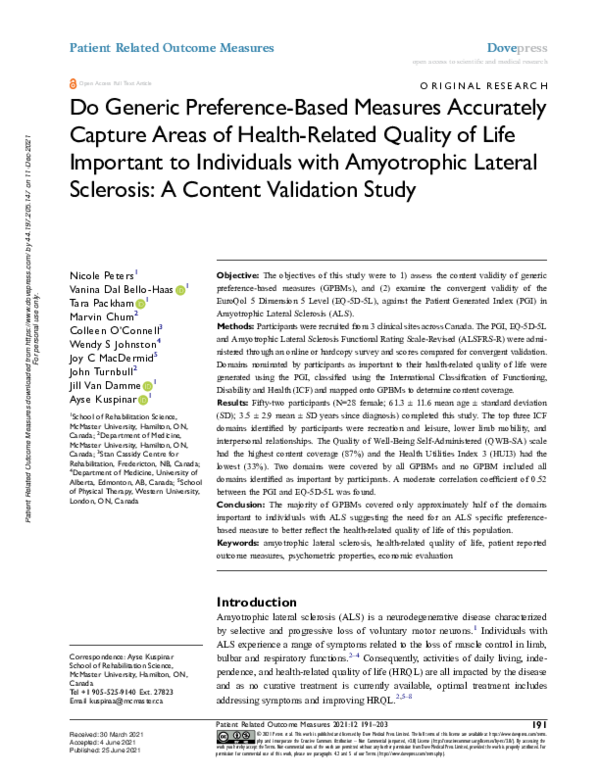 (PDF) Do Generic Preference-Based Measures Accurately Capture Areas of Health-Related Quality of ...