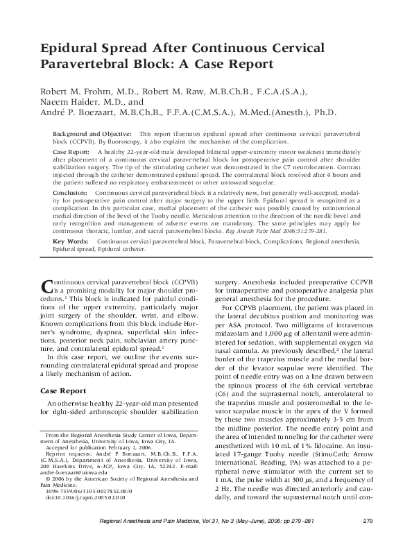 (PDF) Epidural Spread After Continuous Cervical Paravertebral Block ...