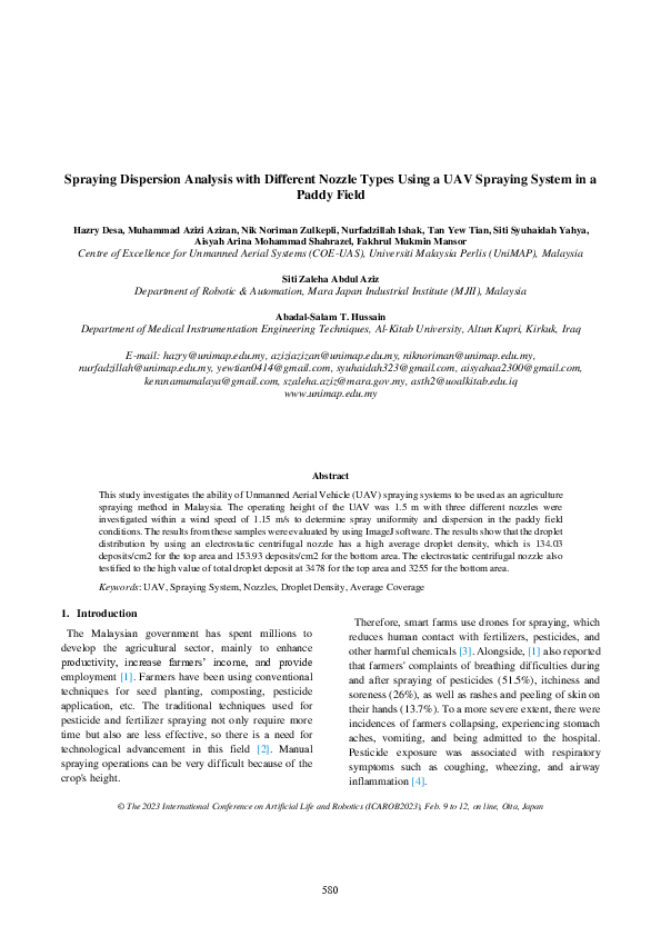 (PDF) Spraying Dispersion Analysis with Different Nozzle Types Using a UAV Spraying System in a ...